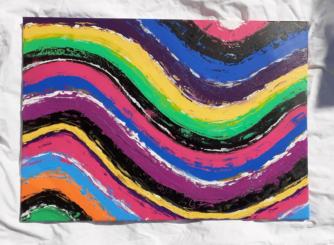 Acrylic Waves Huge Multicoloured Stripes on Canvas - Etsy