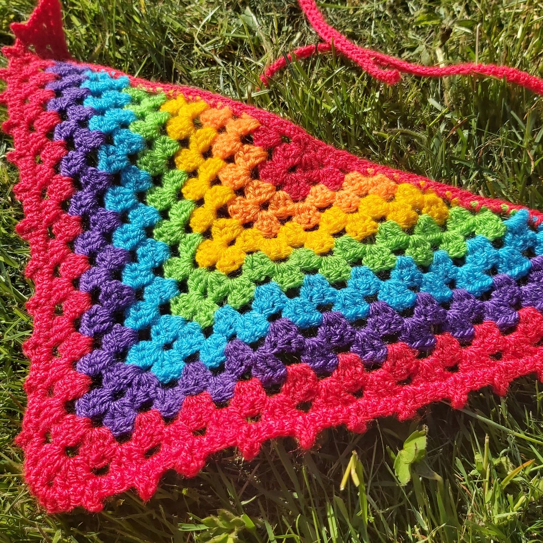 Rainbow Granny Triangle Headscarf Hippie, Festival, Pride - Etsy