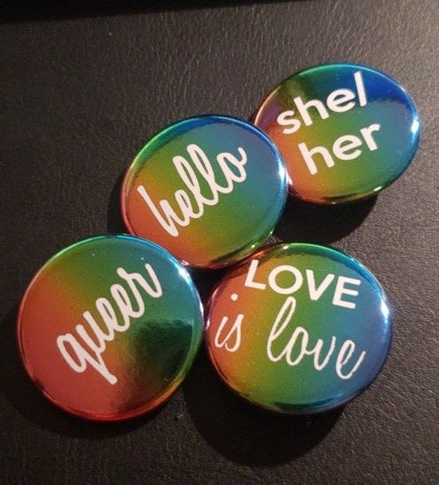Rainbow Shiny Pride Buttons and Magnets Customizable | Etsy