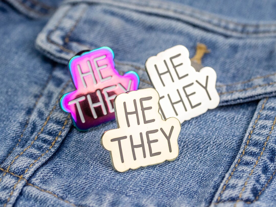 He They Pronouns Enamel Pin - Silver, Gold and Rainbow Finishes ...