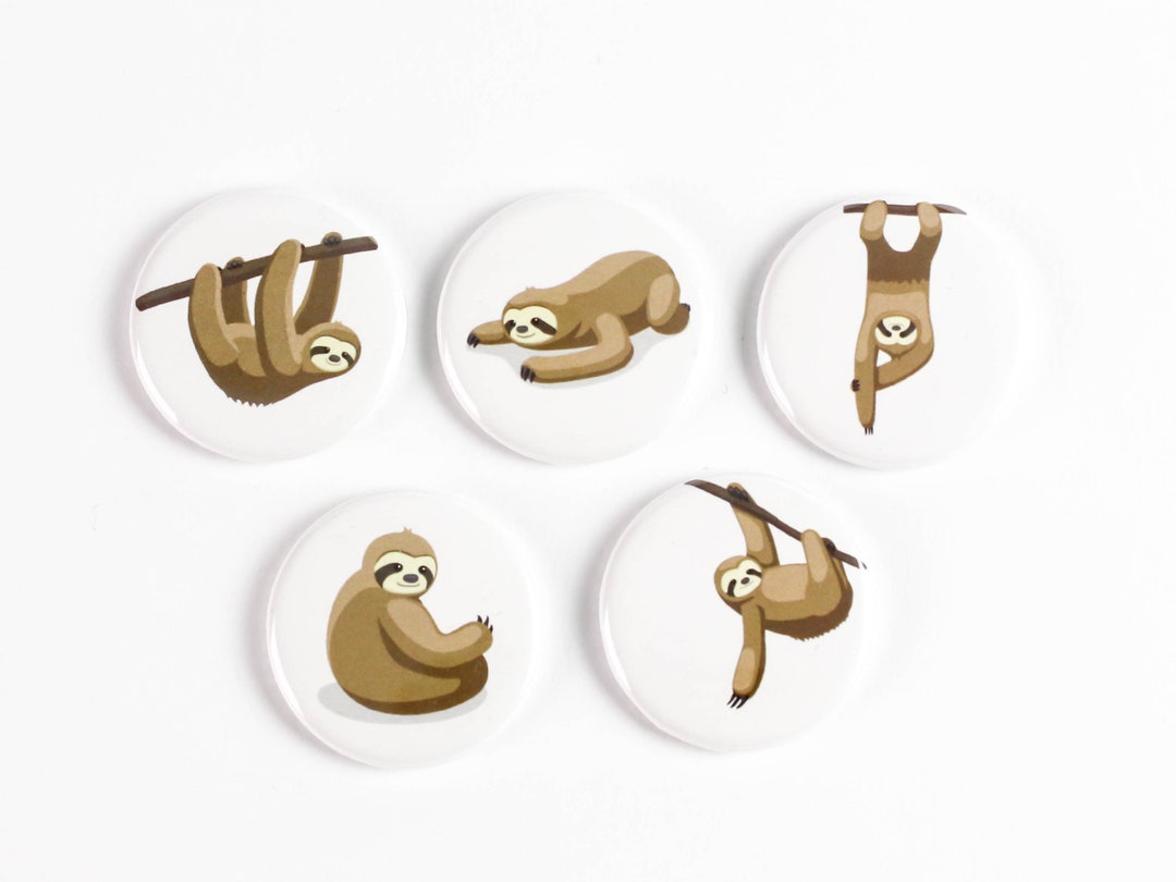 Sloth Magnets, Sloth Buttons (pack of 5) - Sloth Birthday, Sloth Party ...