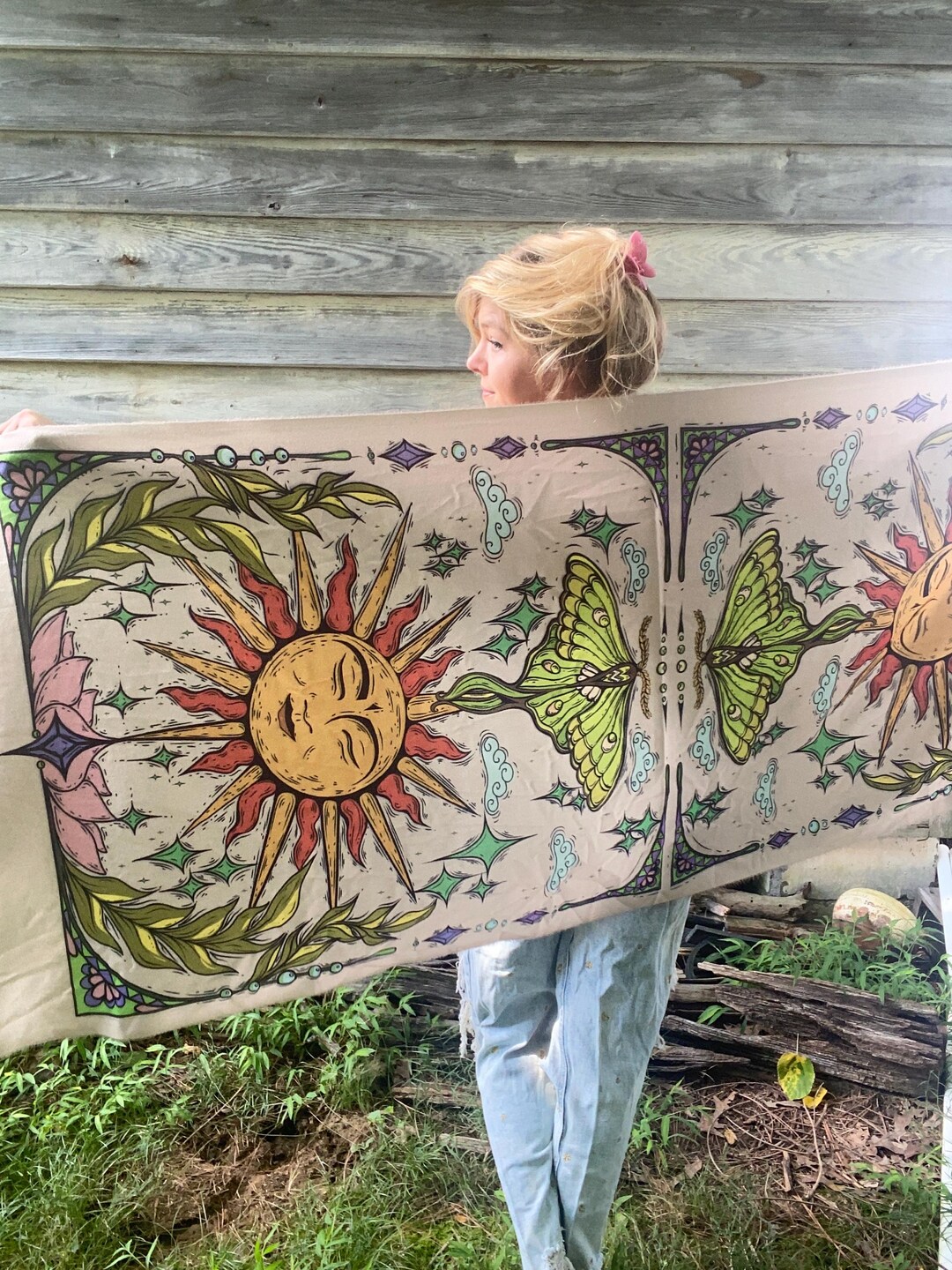 Pashmina / Sun and Luna Moth Pashmina / Original Art by Melanie Bodnar ...