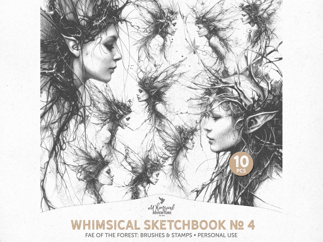 Forest Fae Charcoal Sketch Fantasy Art Stamps and Photoshop Brushes ...