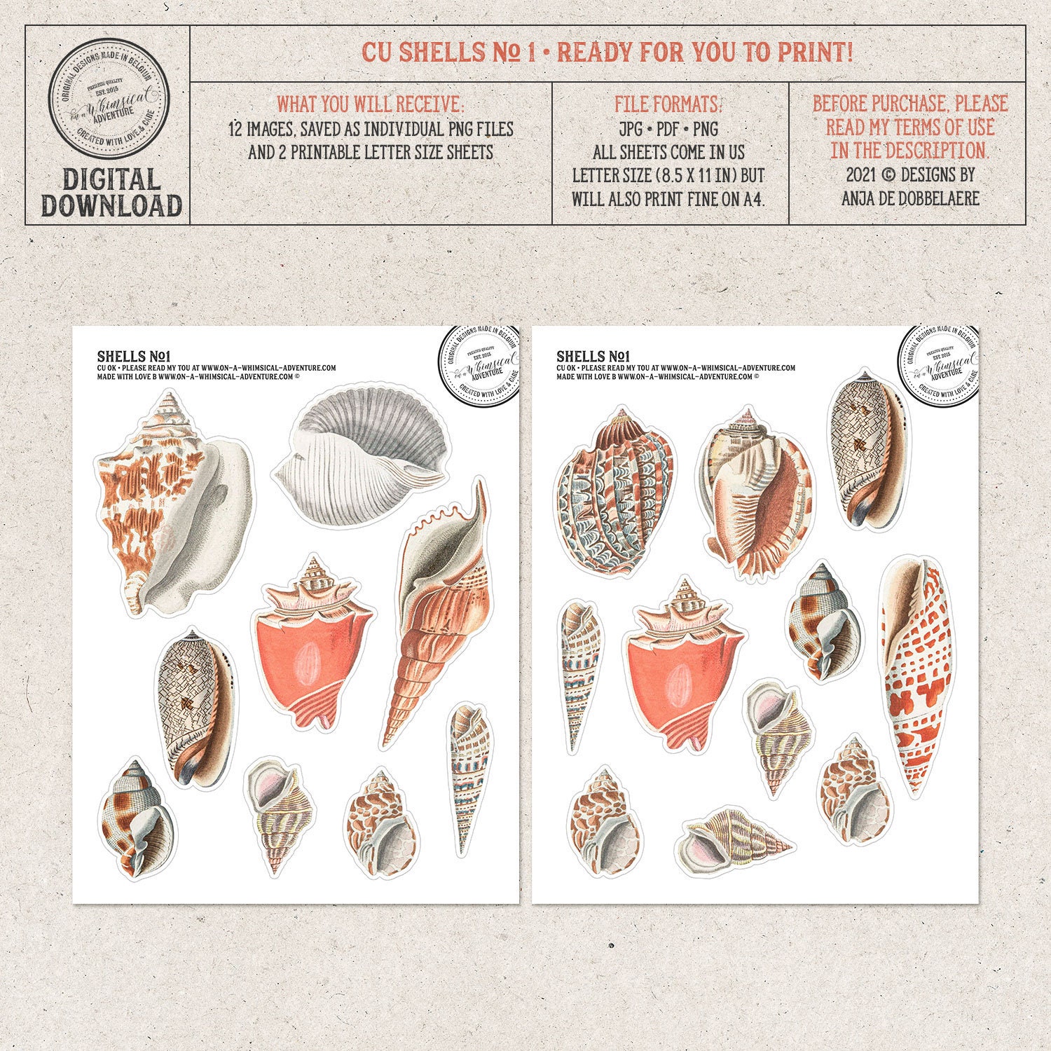 Antique Seashells Printable Vintage Shells Fussy Cut Images - Etsy