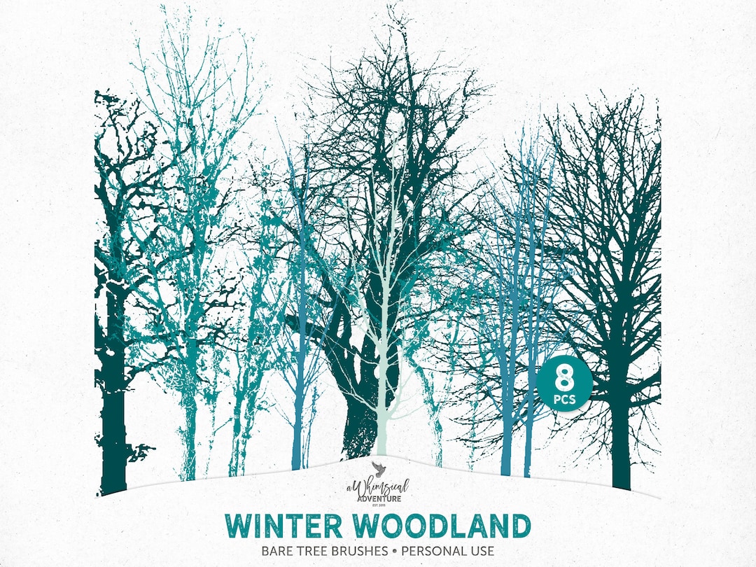 Tree Digital Stamps, Photoshop Brushes, Winter Trees Stamps, Nature ...