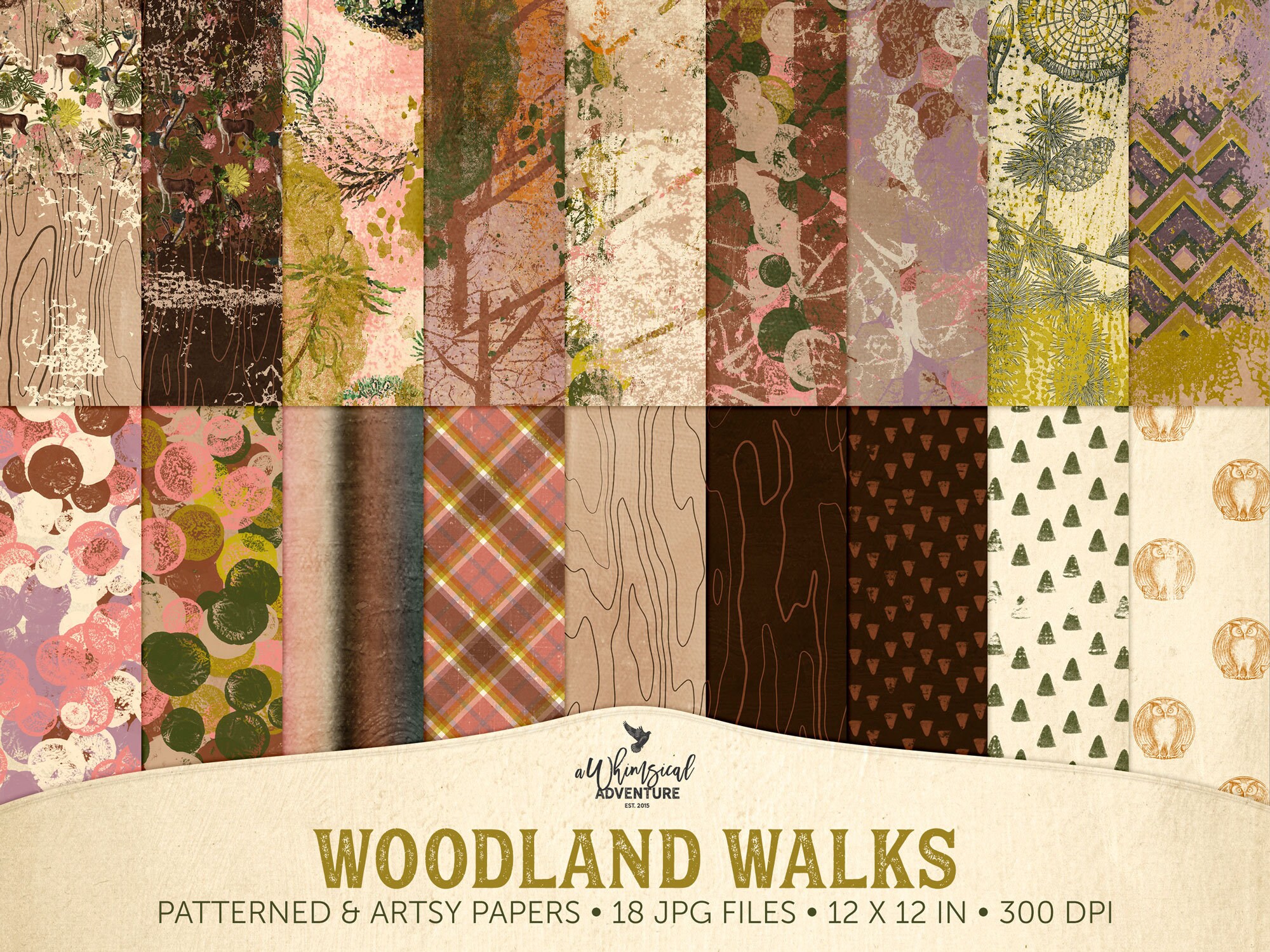 Botanical Pattern Nature Inspired Woodland Digital Paper - Etsy