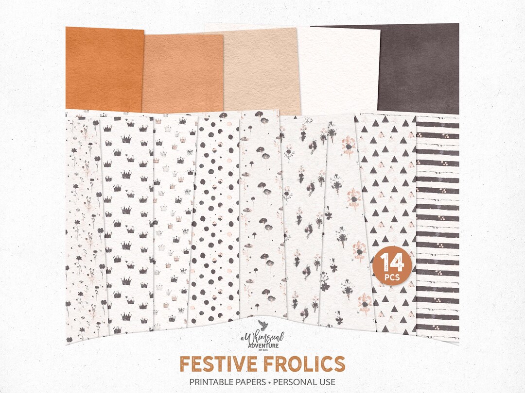 Printable Solid and Patterned Winter and Christmas Papers, Digital ...