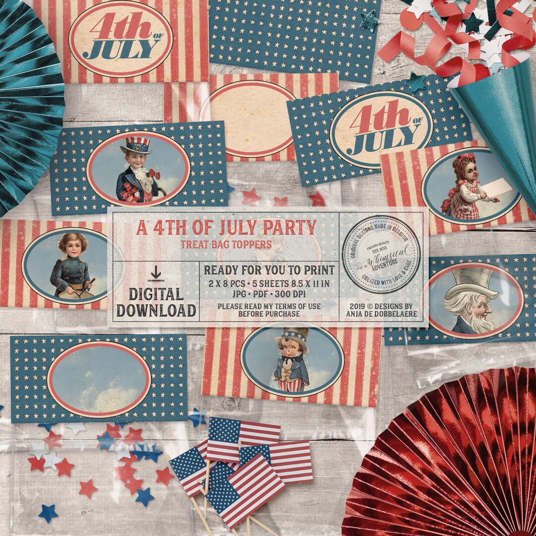 DIY Party Favors, Treat Bag Toppers, Stars and Stripes, 4th of July ...