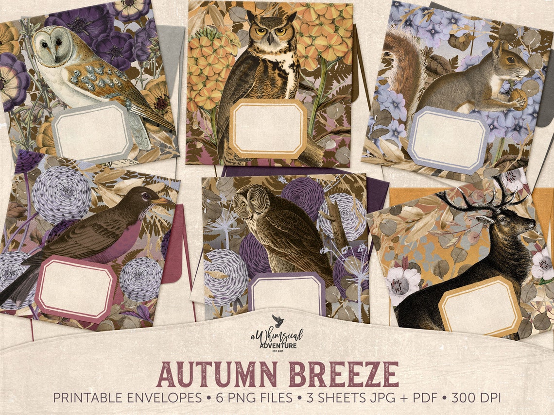 Printable Fall Envelopes Set of 6 Woodland Animals Junk - Etsy