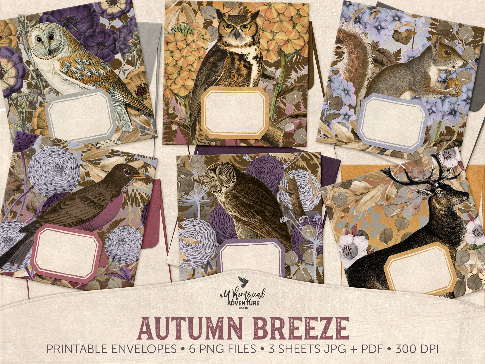 Printable Fall Envelopes Set of 6 Woodland Animals Junk - Etsy