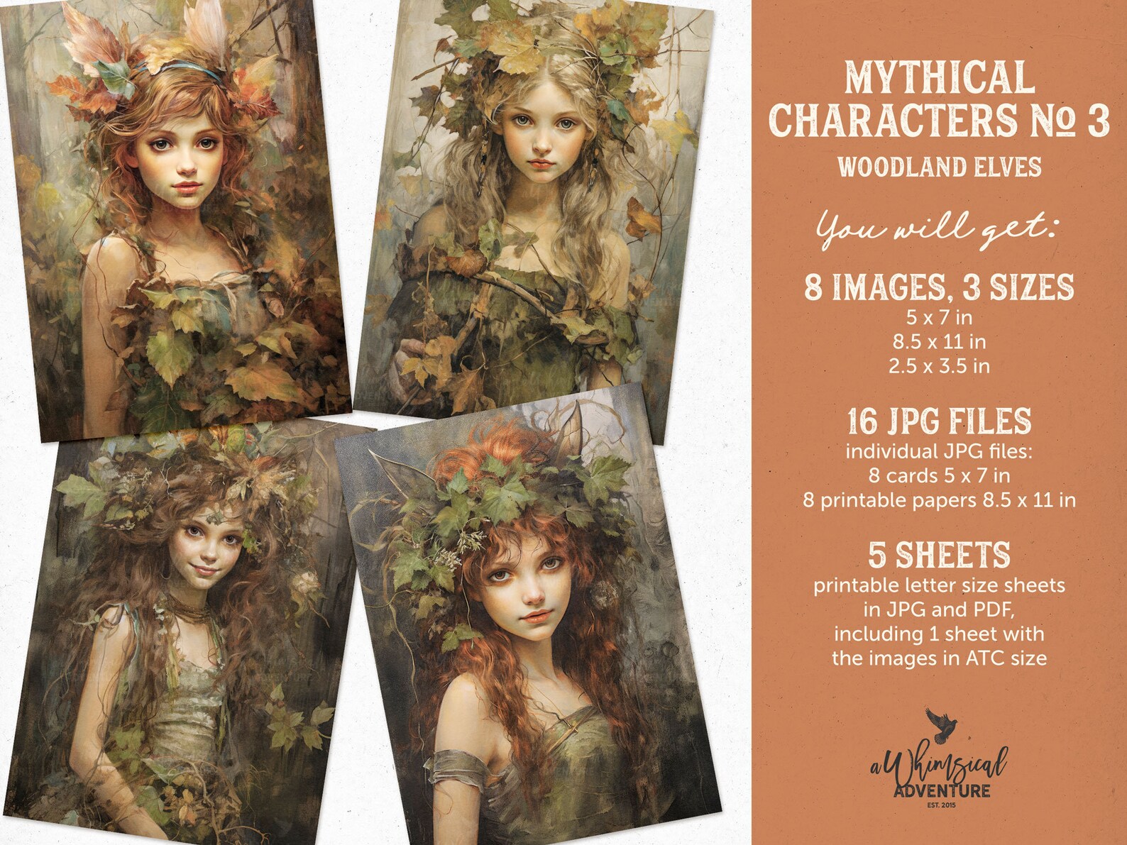 Woodland Elf Printable Autumn Wall Art, Fairycore Ephemera for ...