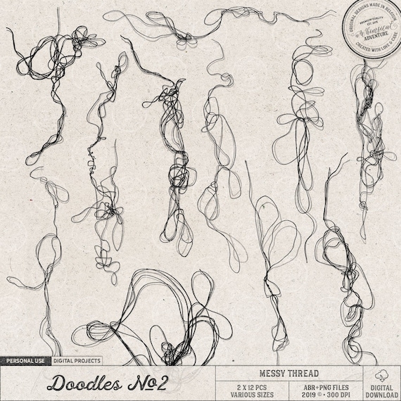 Messy Loose Threads Handdrawn Doodle Clip Art Photoshop - Etsy