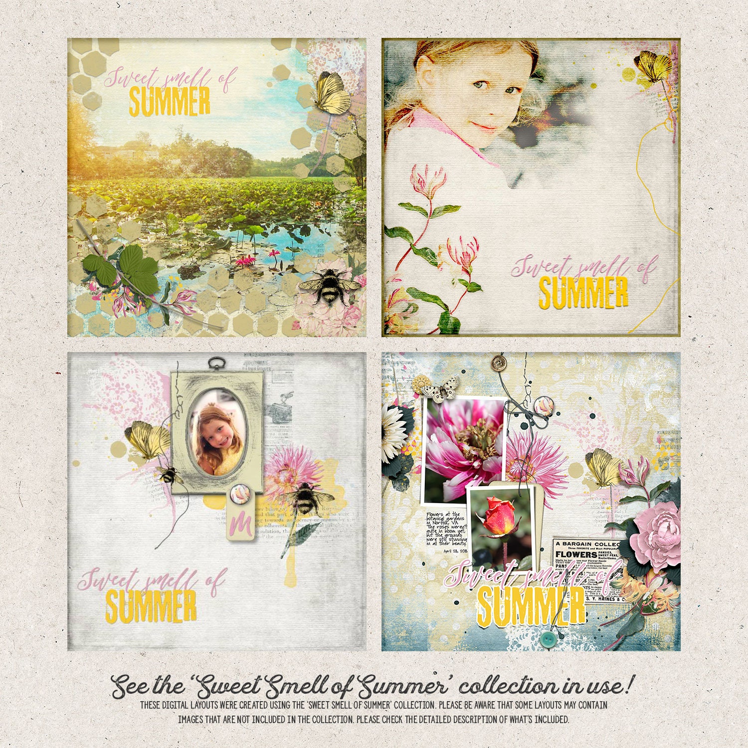 Pink and Yellow Summer Clip Art Clipart for Scrapbooking | Etsy