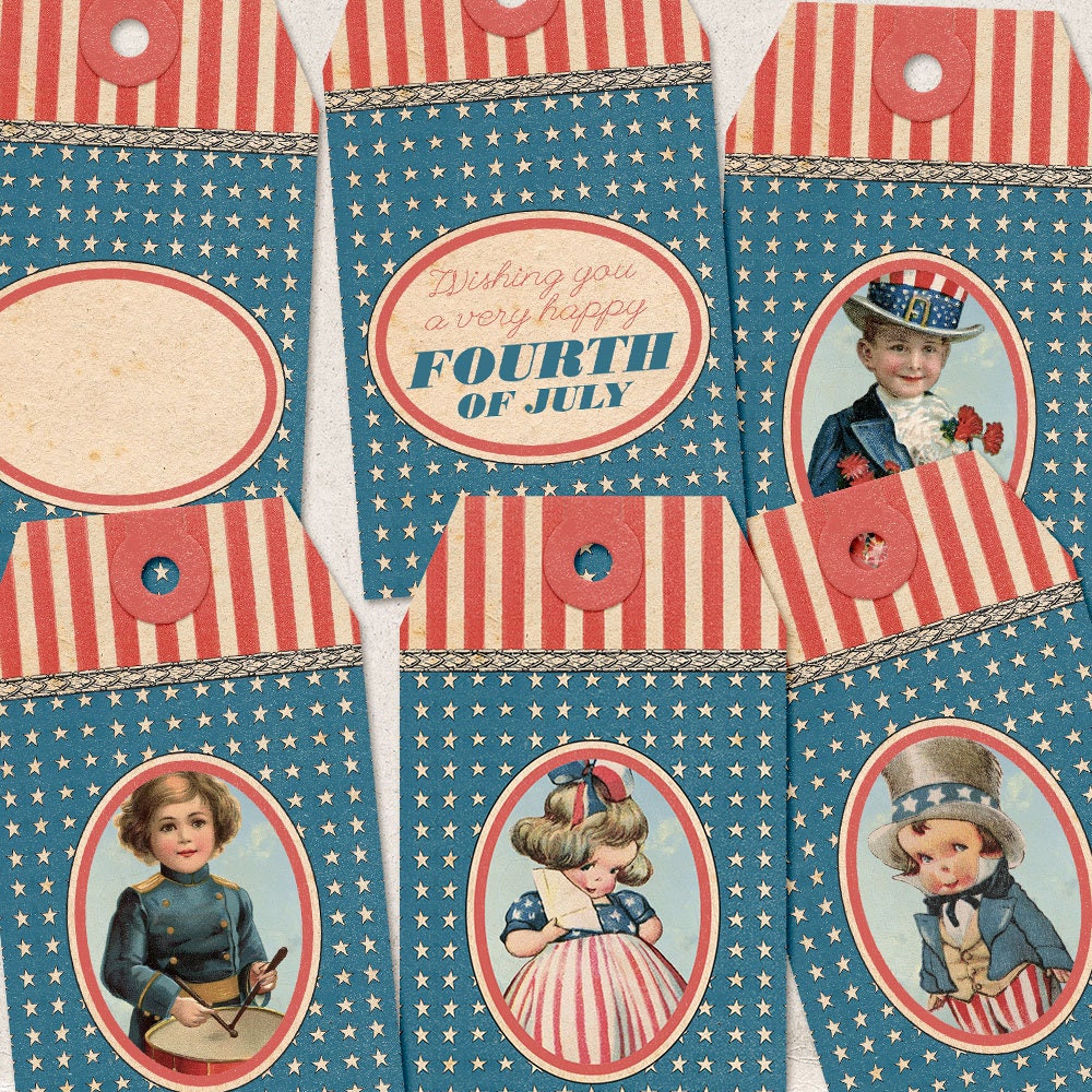 Stars and Stripes, 4th of July, Printable Gift Tags, Red White Blue ...