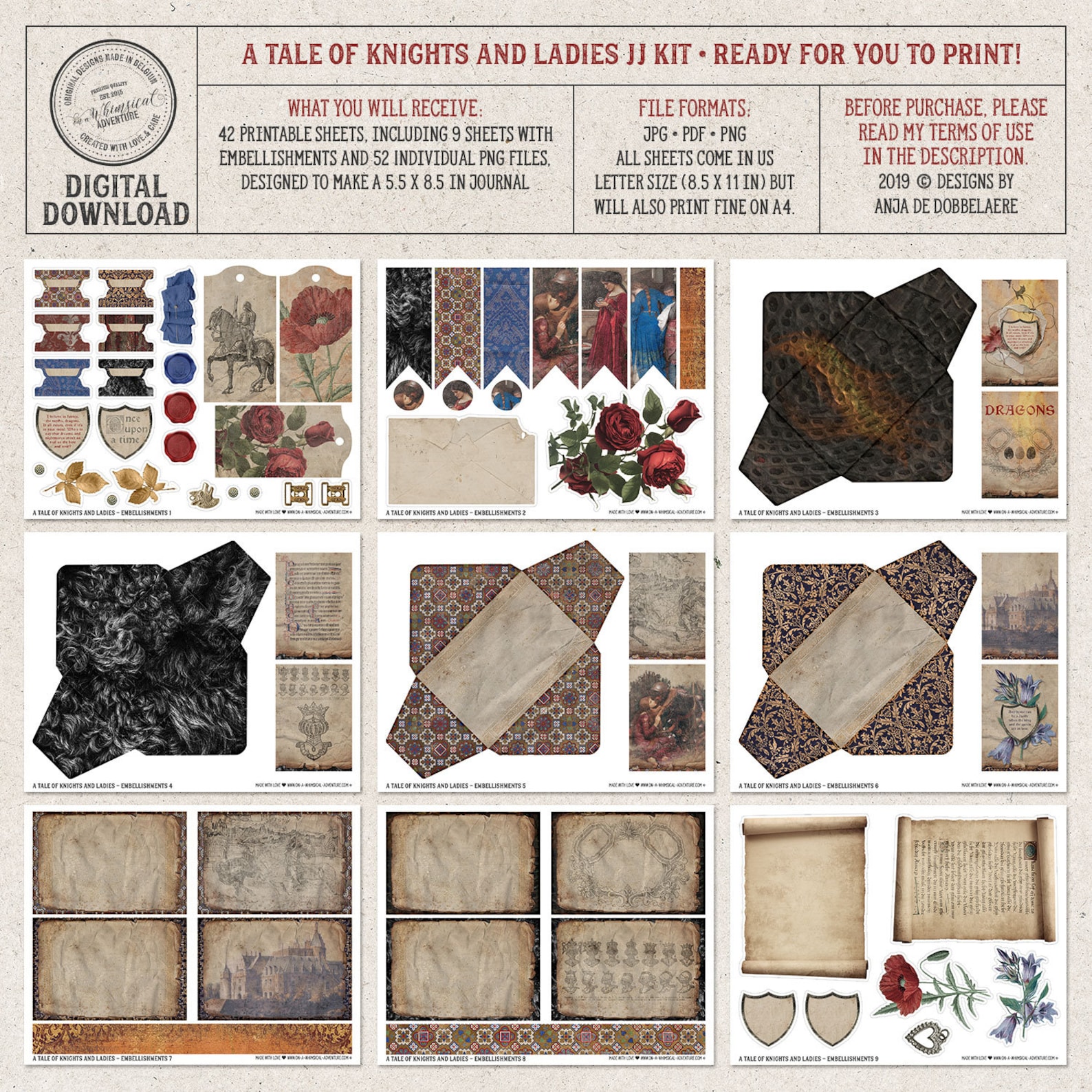 Junk Journal Kit Medieval Journal Once Upon A Time Knights | Etsy
