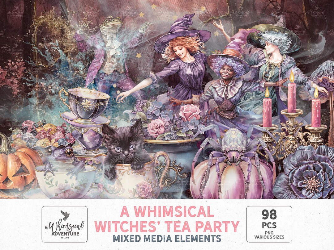 A Whimsical Witches' Tea Party Pastel Halloween Fantasy Clip Art ...