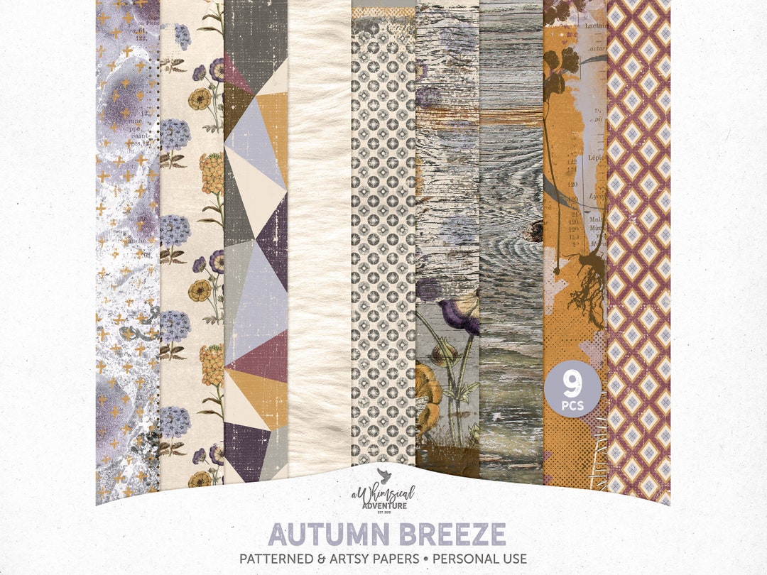 Autumn Digital Paper, Botanical Print, Low Poly, Faux Fur, Rustic Wood ...