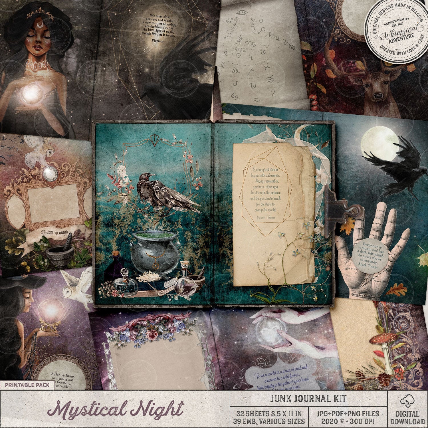 Mystical Night Junk Journal Kit Printable Journal Pages | Etsy