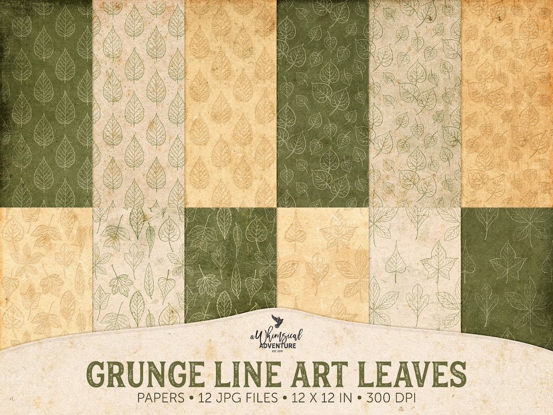 Grunge Fairycore Digital Papers, Botanical Print Scrapbook Paper, Line ...
