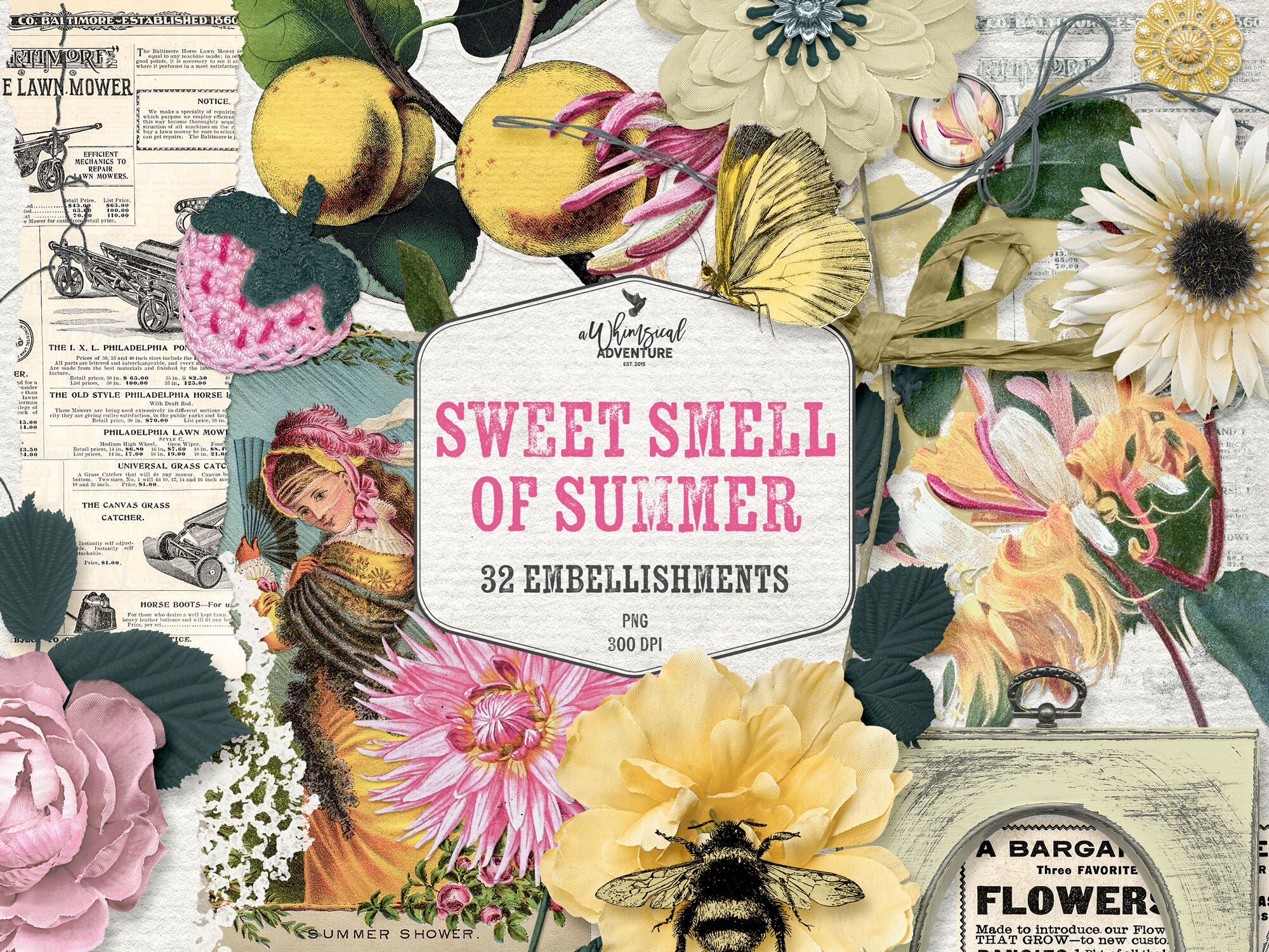 Pink and Yellow Summer Clip Art Clipart for Scrapbooking - Etsy