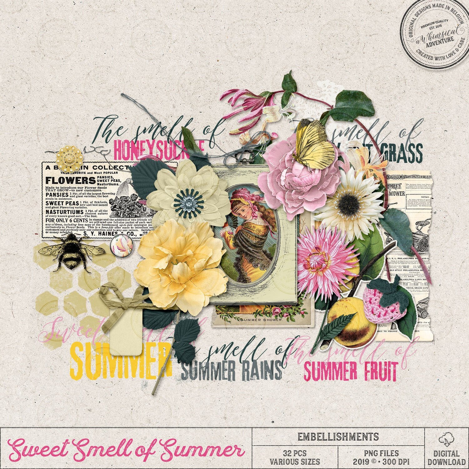 Pink and Yellow Summer Clip Art Clipart for Scrapbooking | Etsy