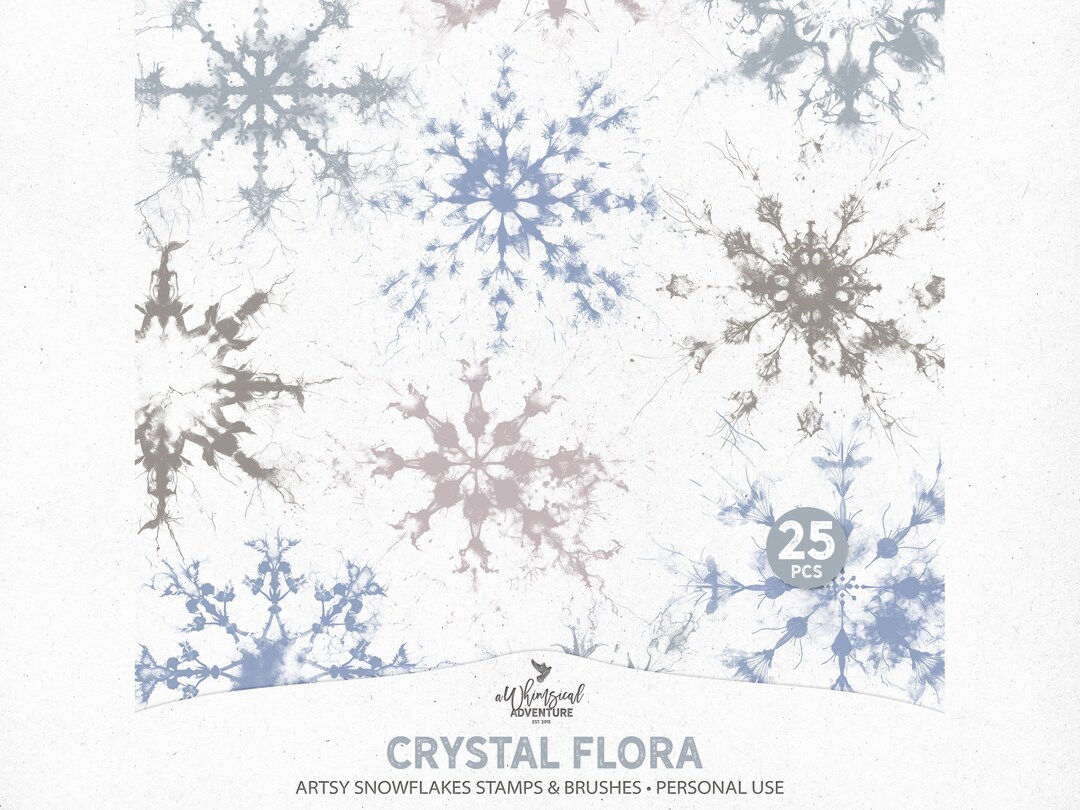 Artsy Snowflake Mixed Media Stamps and Photoshop Brushes ABR, Digital ...