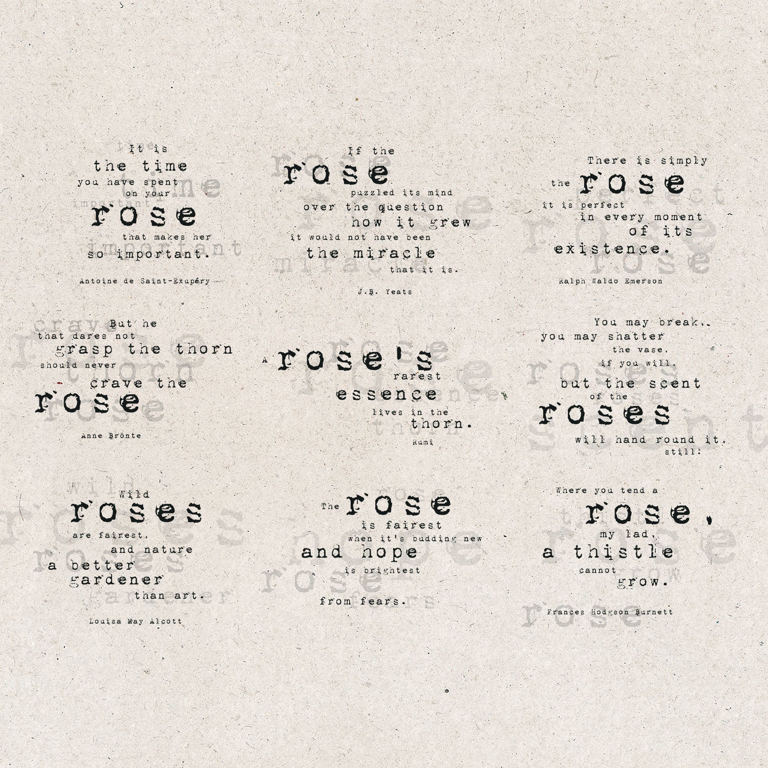 Typewriter Quotes Famous Sayings Rose Garden Word Art | Etsy