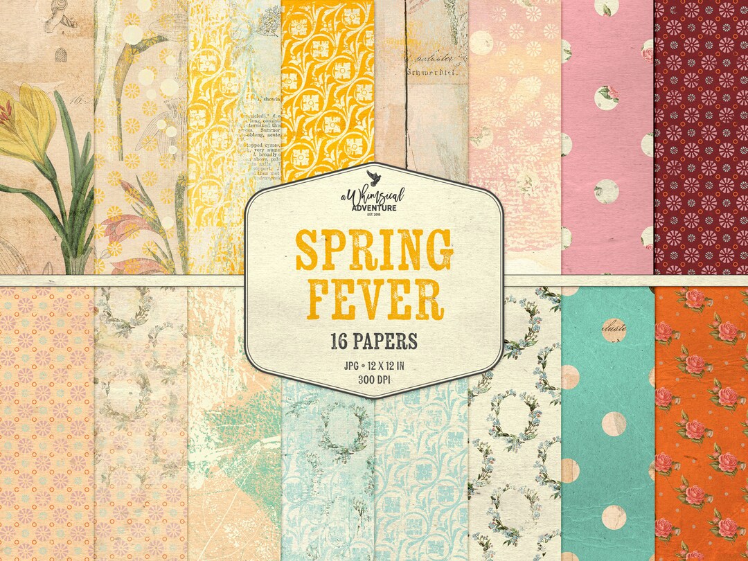 Spring Fever Digital Scrapbook Paper, Colorful Spring Garden Decor ...