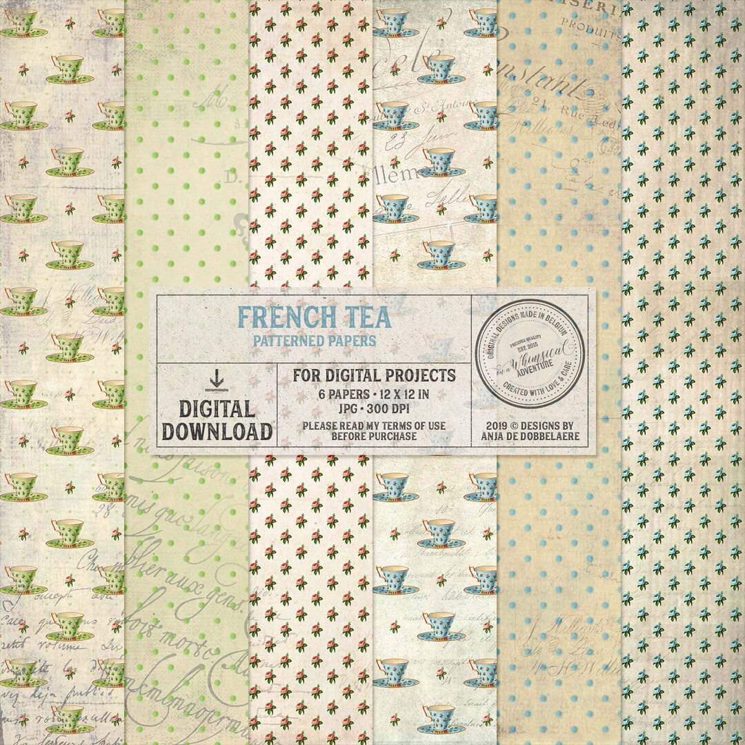 Romantic Tea Cup, Rose Patterned Paper, Instant Download, Scrapbooking ...