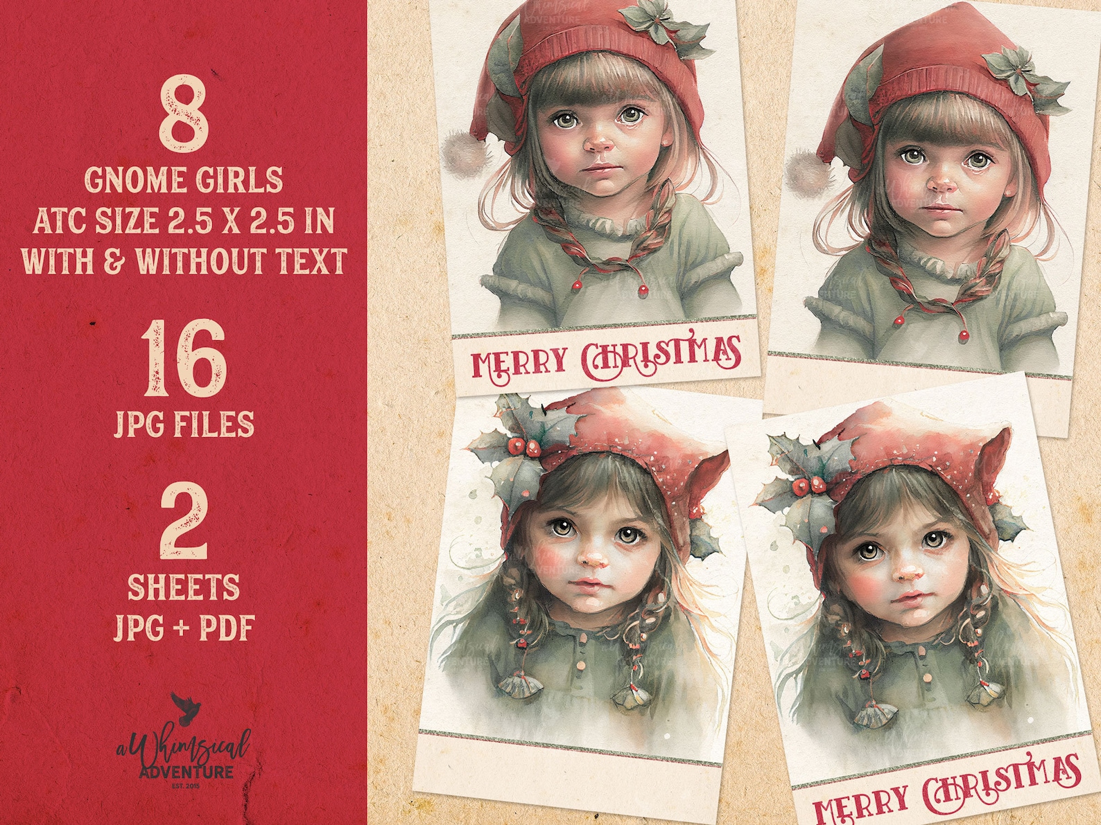 Watercolor Christmas Gnomes Printable Artist Trading Cards - Etsy