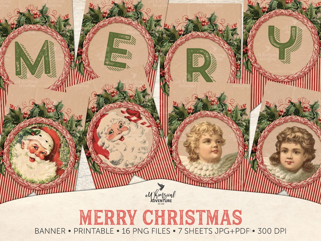 Printable Merry Christmas Banner in Traditional Red and Green With ...