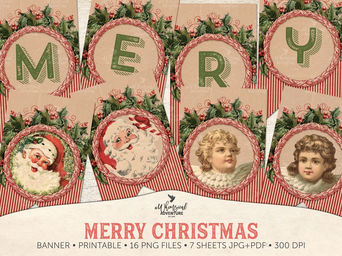 Printable Merry Christmas Banner in Traditional Red and Green With ...