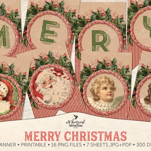 Printable Merry Christmas Banner in Traditional Red and Green With ...