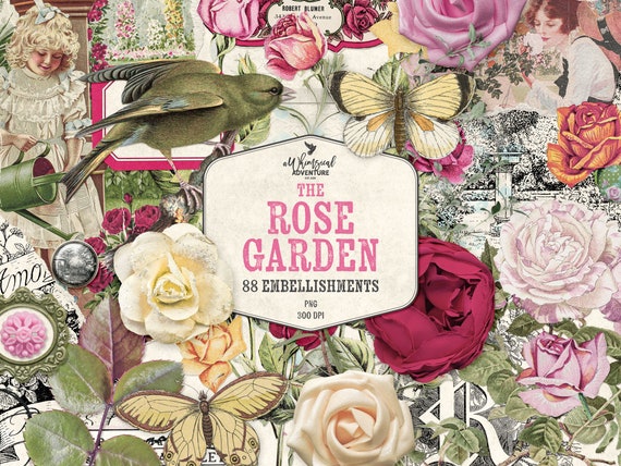 Rose Garden Scrapbook Elements Shabby Chic Roses Clipart | Etsy