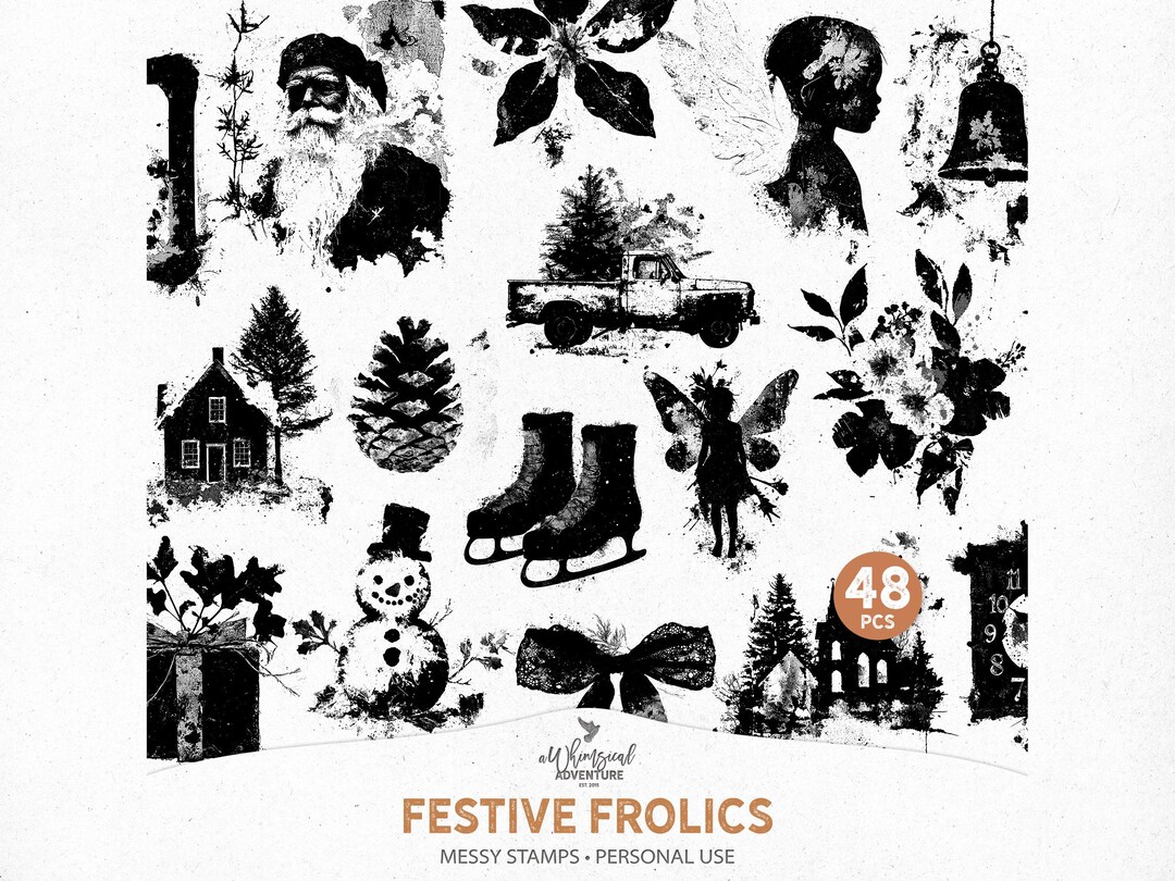 Grunge Winter Nature Scenes and Holiday Themed Stamps, Digital Download ...