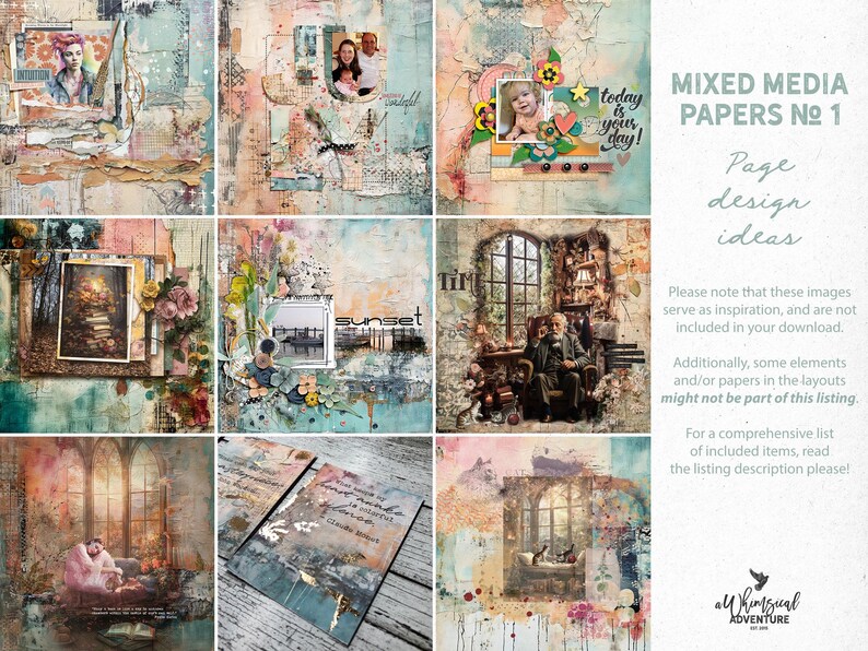 Shabby Grunge Printable Collage Scrapbook Paper, Digital Download Mixed ...