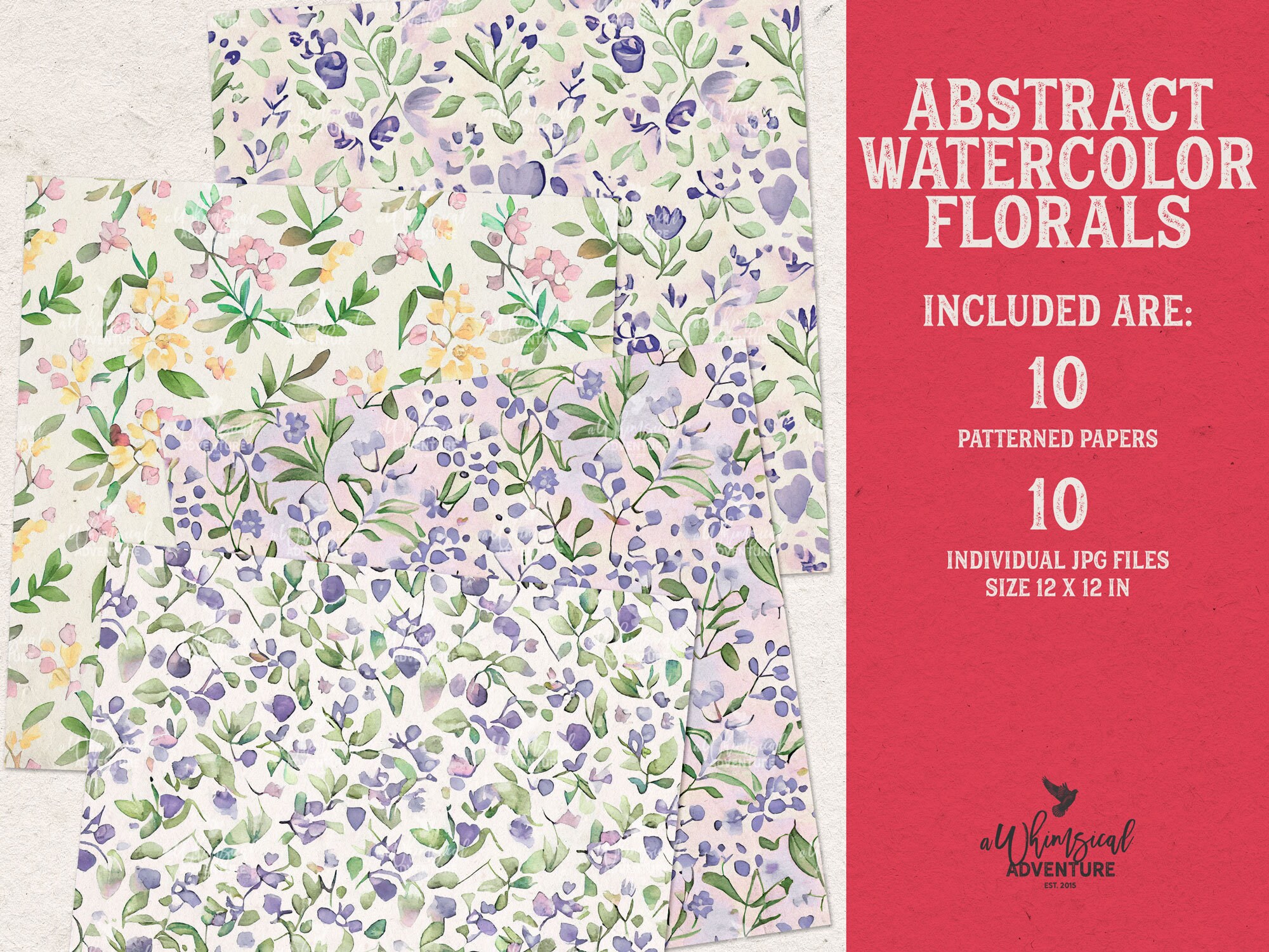 Abstract Watercolor Flowers Digital Valentine Scrapbook Paper - Etsy