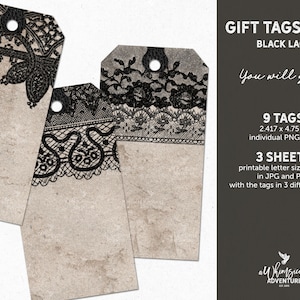 Elegant Gothic Black Lace Halloween Gift Tags for Scrapbooking, Digital ...