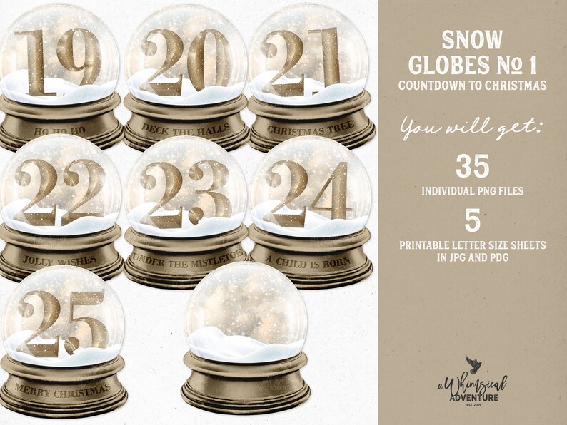 Printable Christmas Snow Globe Countdown for Advent Calendar, Instant ...