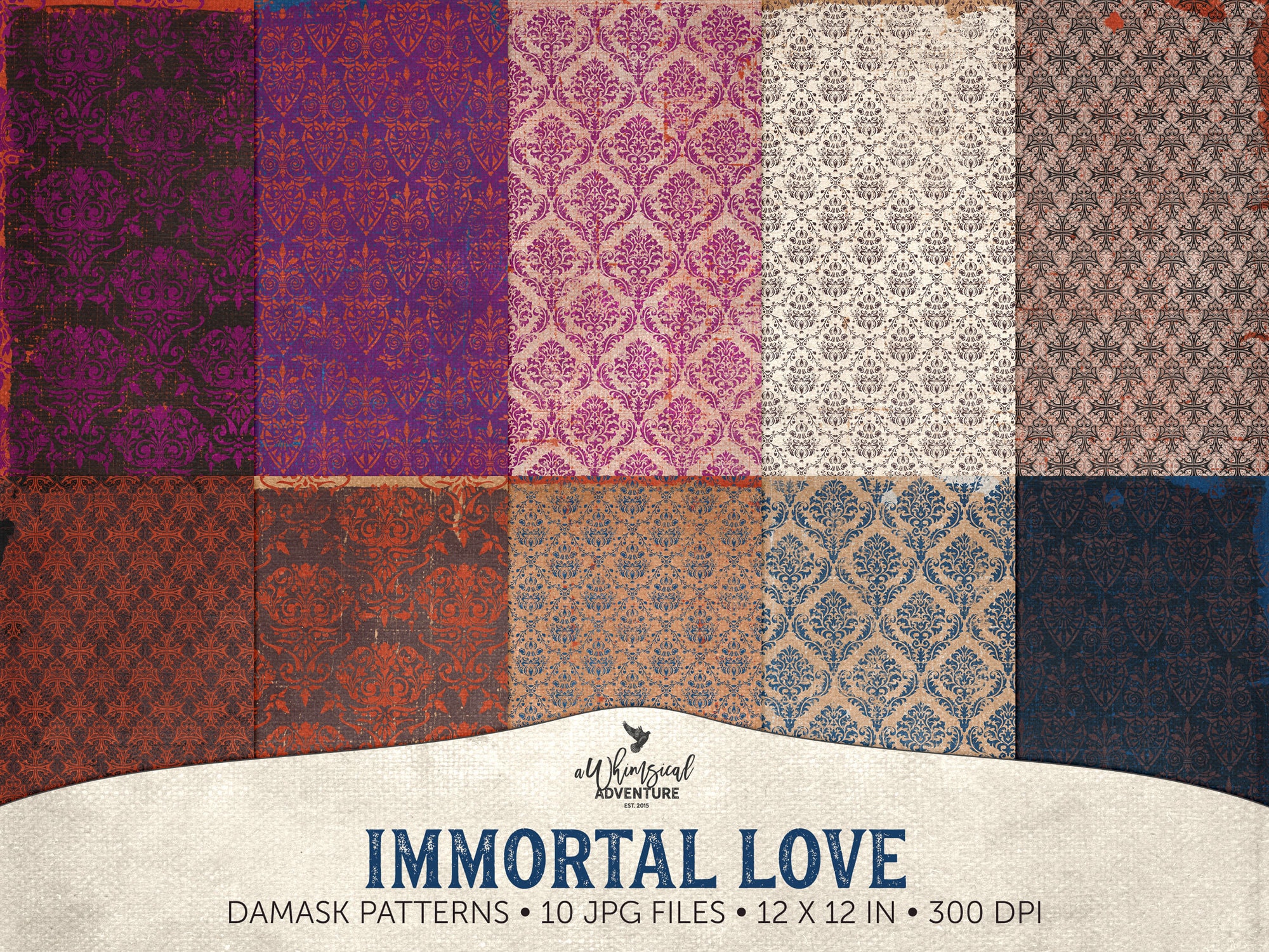 Vampire Goth Digital Halloween Paper Vintage Style Damask - Etsy