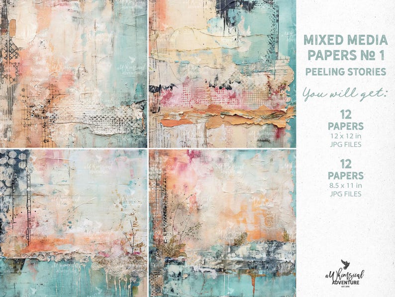 Shabby Grunge Printable Collage Scrapbook Paper, Digital Download Mixed ...