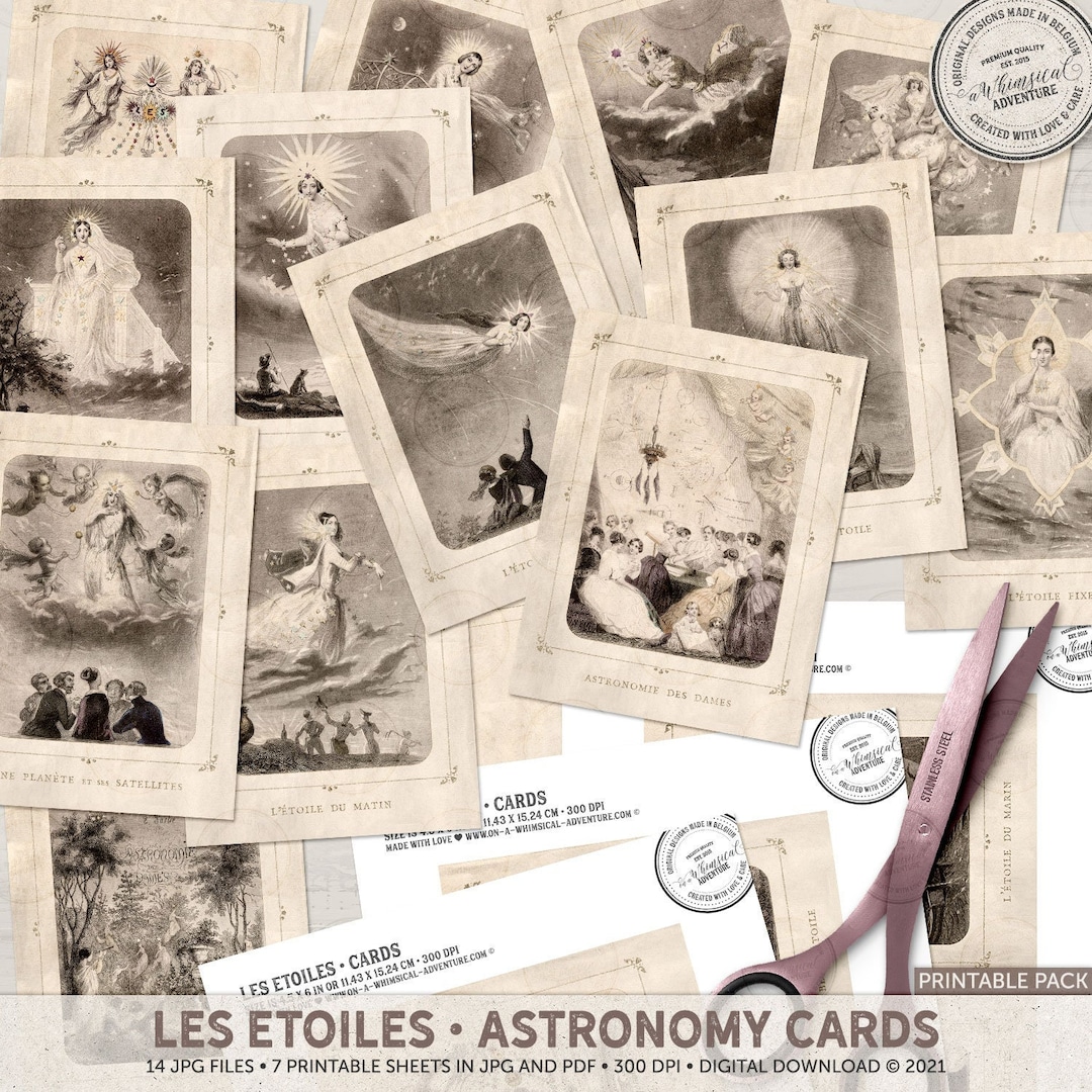 Celestial Junk Journal, Printable Astronomy Cards, Vintage Celestial ...