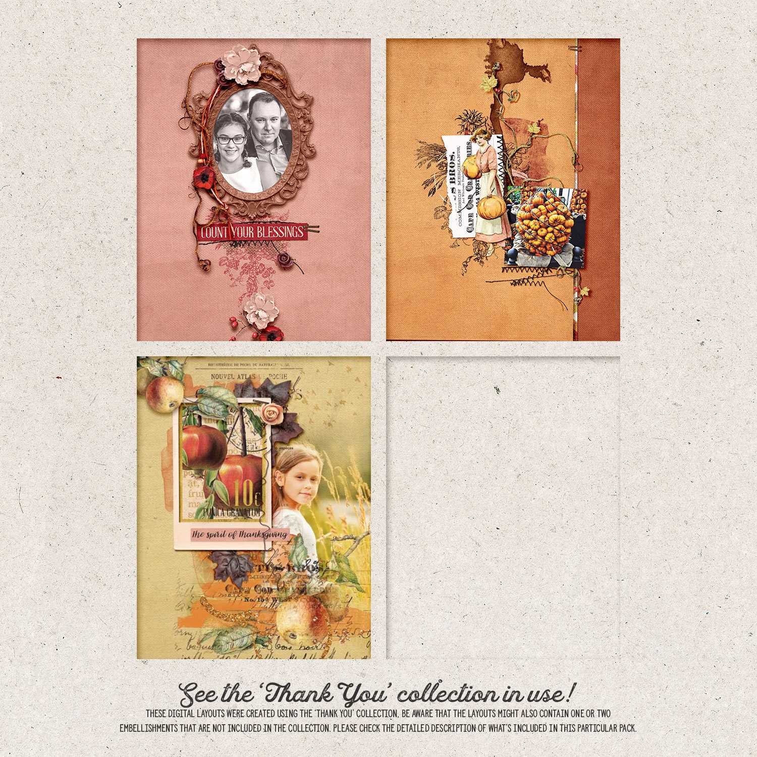 Thanksgiving Clip Art, Digital Mixed Media Overlays, Instant Download ...