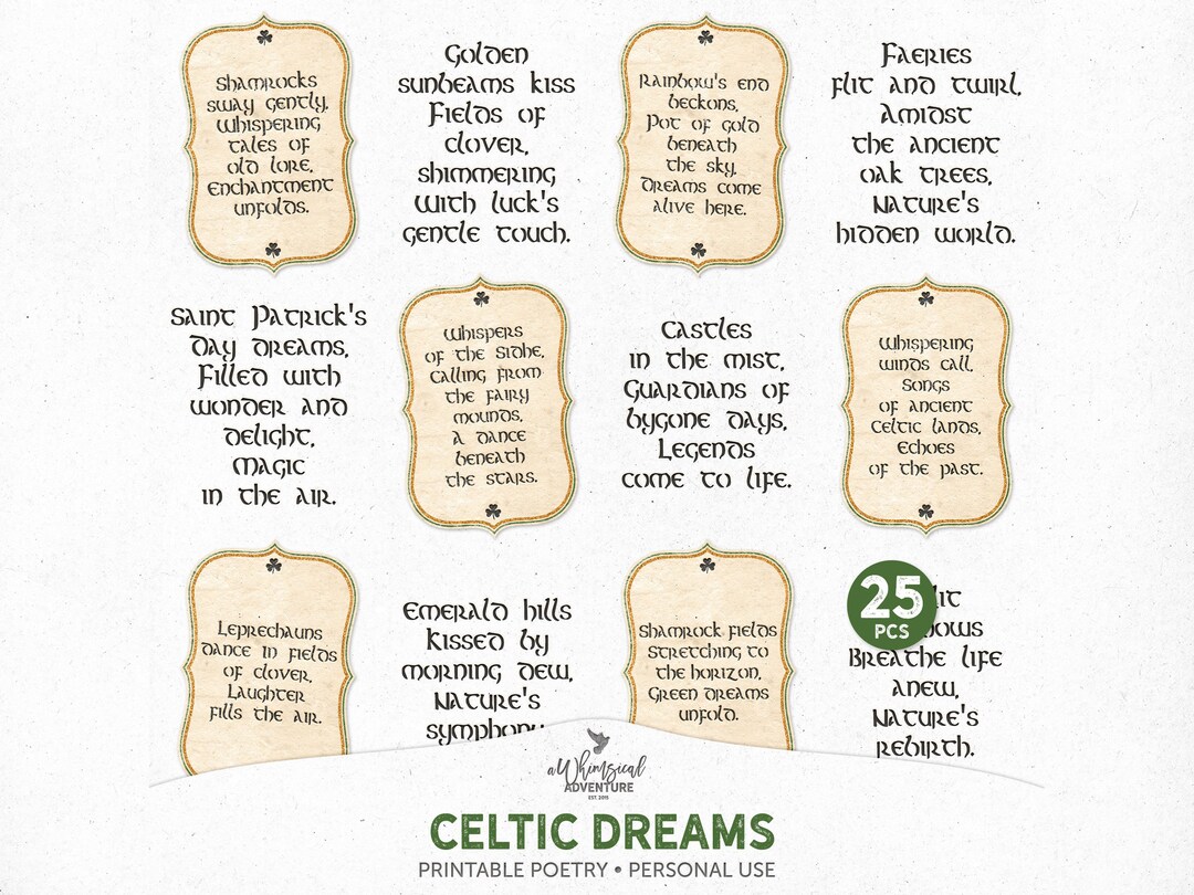 Printable Irish and Celtic Themed Poetry Gift Tags and Stamps for St ...