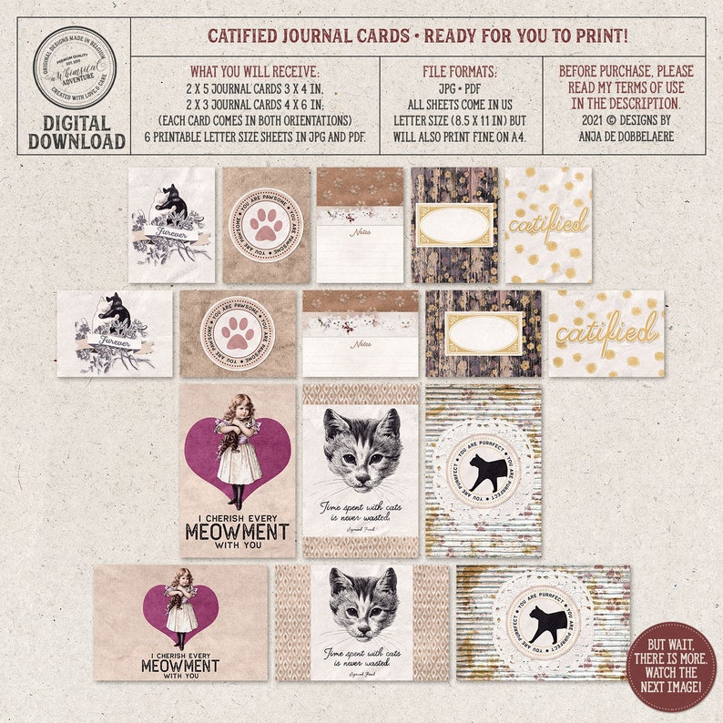 Printable Cats Kitten Journal Cards Collage Sheets, Digital Download ...