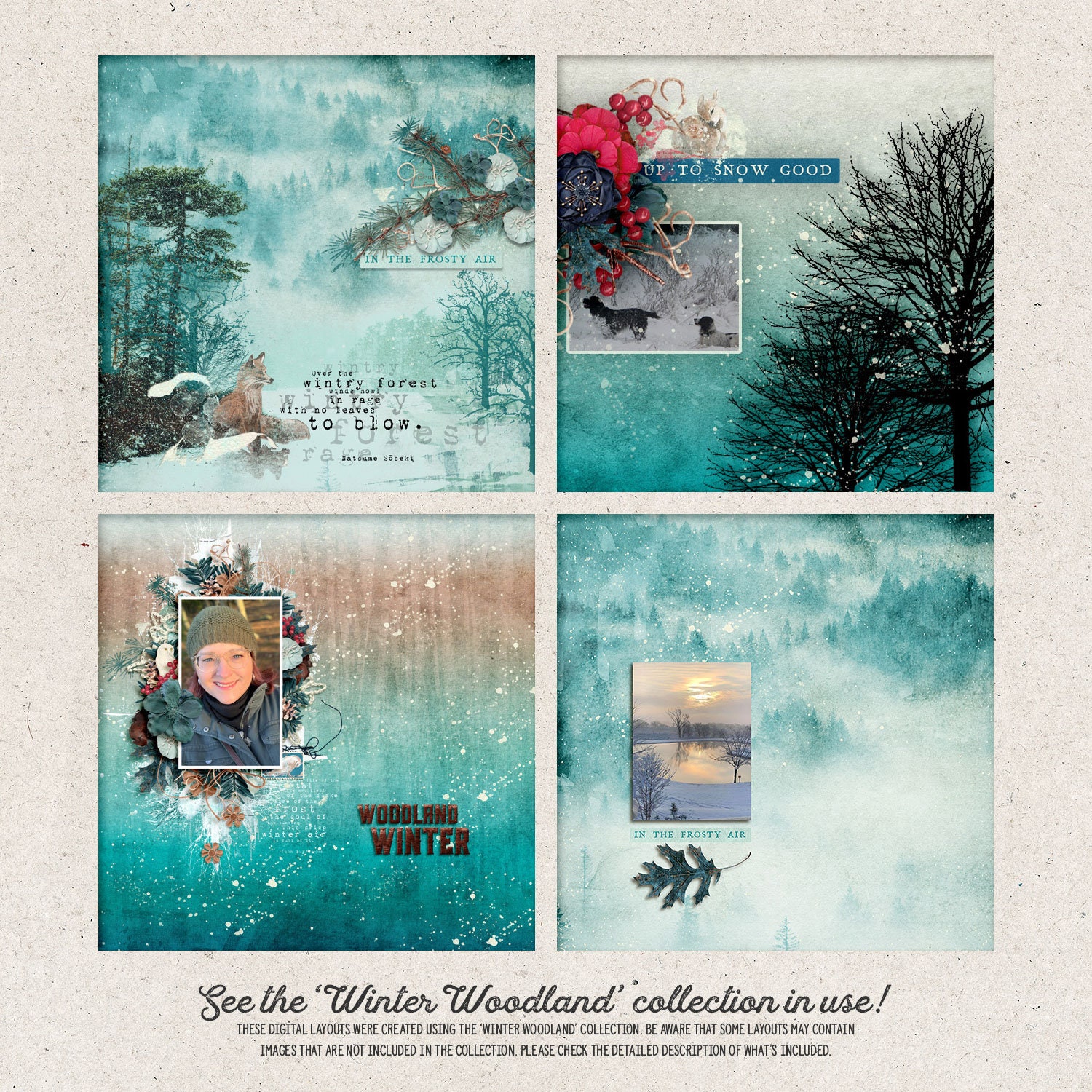 Winter Digital Scrapbook Elements, Rustic Clipart, Vintage Woodland ...