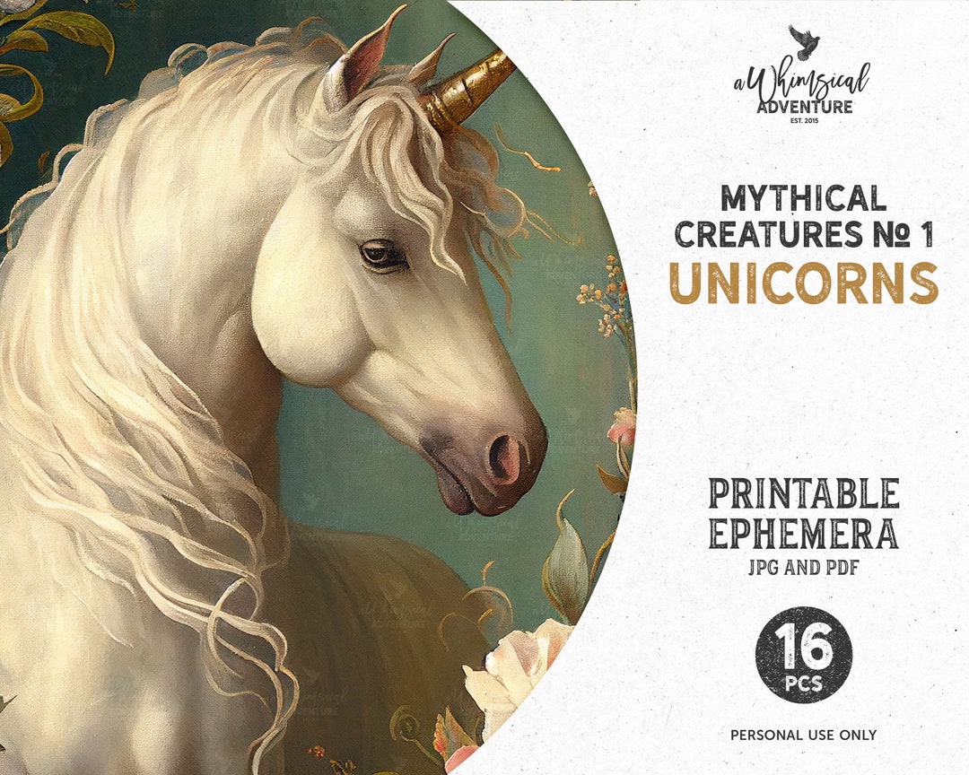 Unicorn Mythical Creatures Fairy Tale Digital Art Junk Journal Fantasy ...