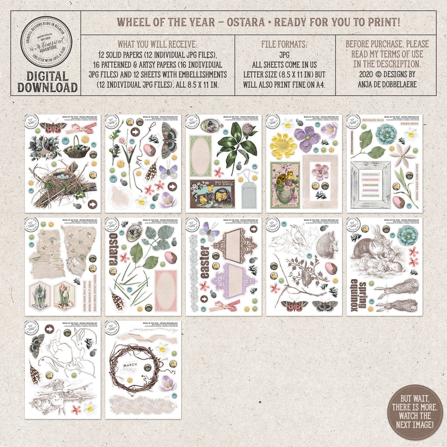 Ostara Scrapbook Kit Printable, Papers and Elements, Wheel of the Year ...