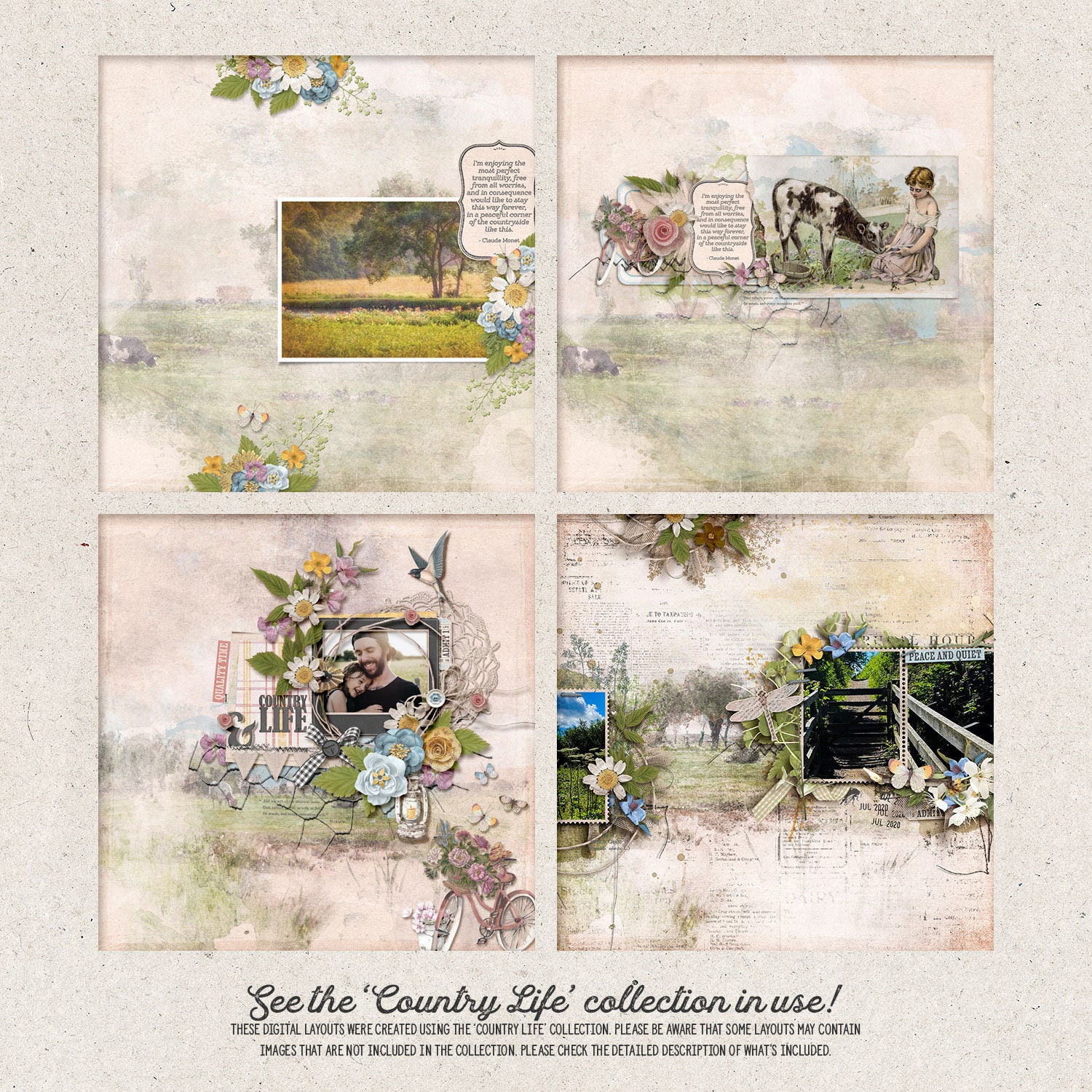 Antique Watercolor Painting - Scenic Paper - Country Scenes - Scrapbook ...