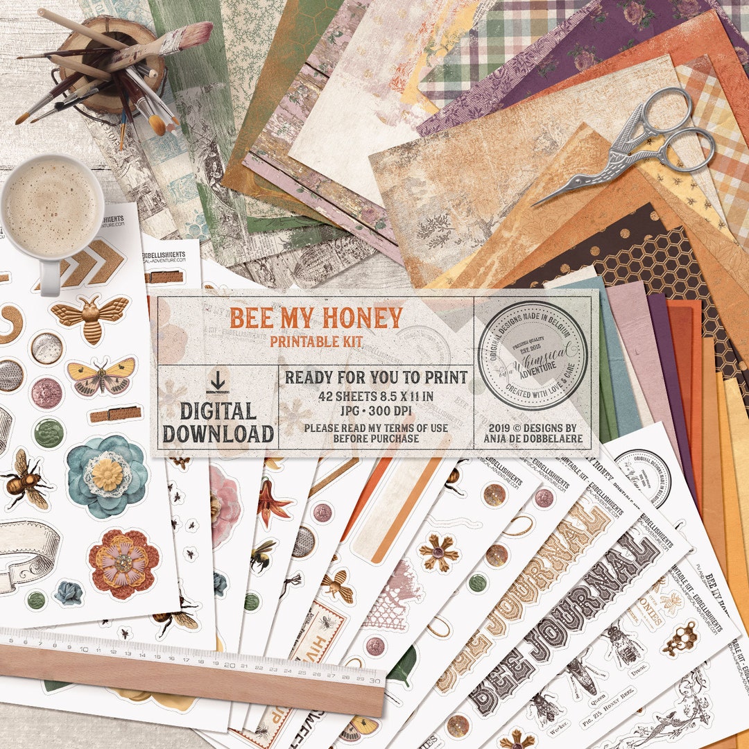 Bee My Honey, Printable Scrapbook Kit, Junk Journal, Collage Sheets ...